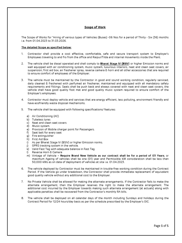 1 Annexure IScope of Work | PDF | Employment | Transport