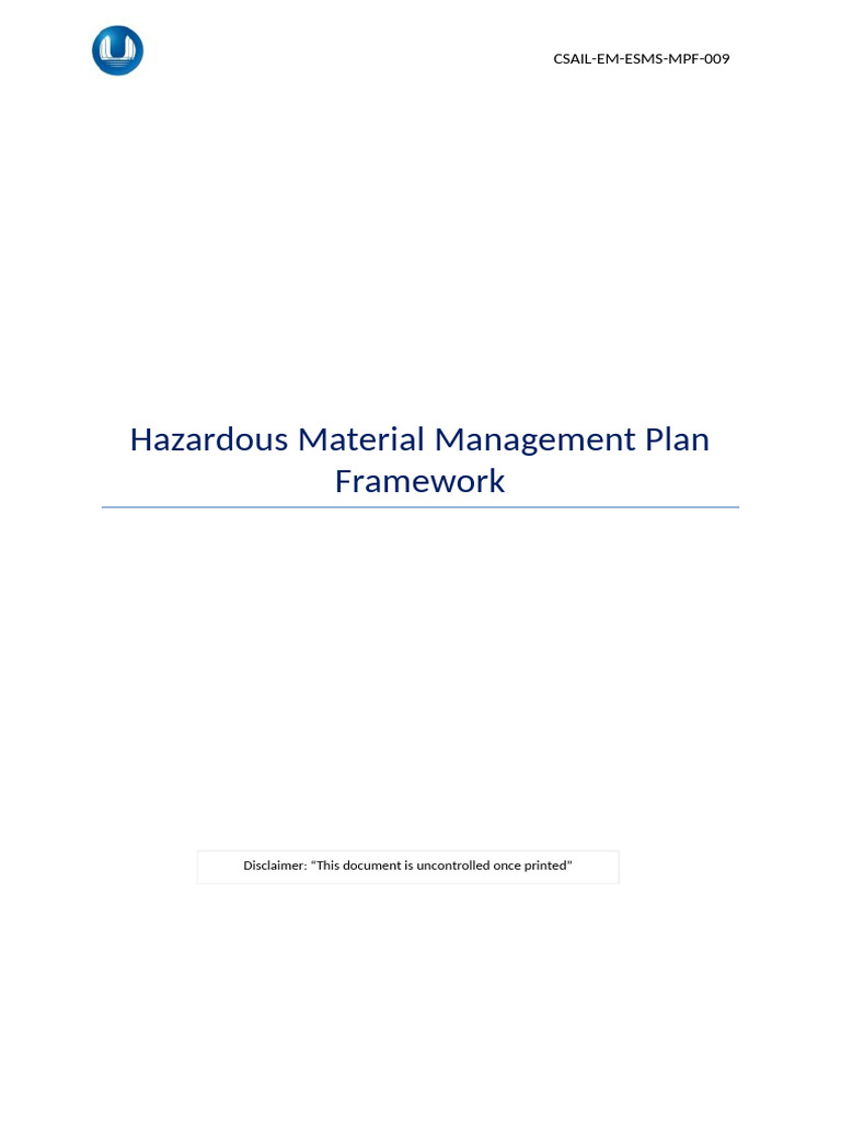 CSAIL-EM-ESMS-MPF-009 Hazardous Material Management Plan Frame Work ...