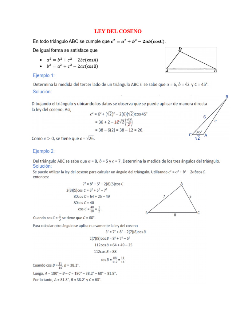 Ley del Coseno y Ejemplos | PDF