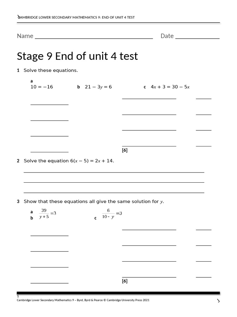 Unit 4 End-Of-Unit Test | PDF | Equations | Mathematics