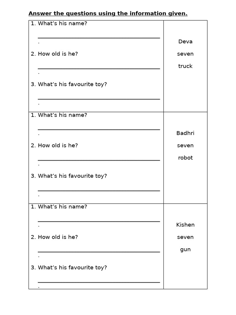Answer The Questions Using The Information Given | PDF | Toys | Play ...