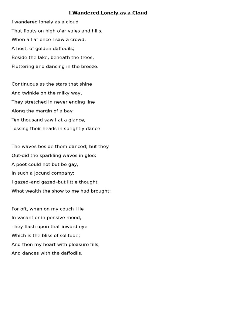 I Wandered Lonely As A Cloud | PDF