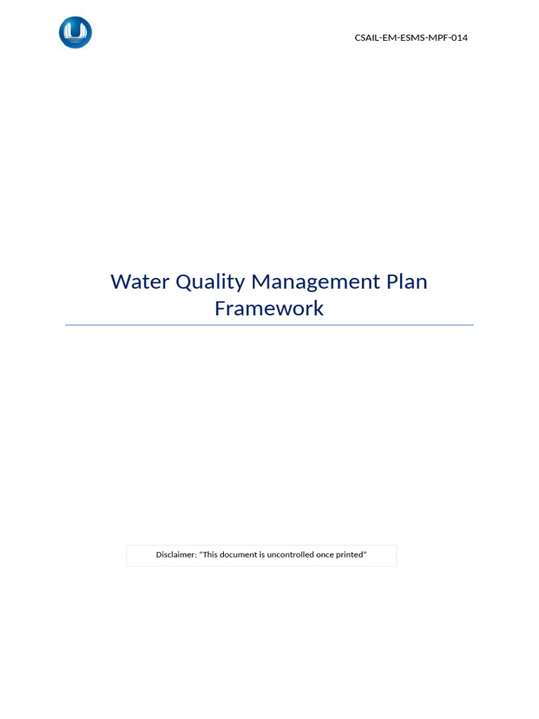 14. CSAIL-EM-ESMS-MPF-014 Water Quality Management Plan Frame work ...
