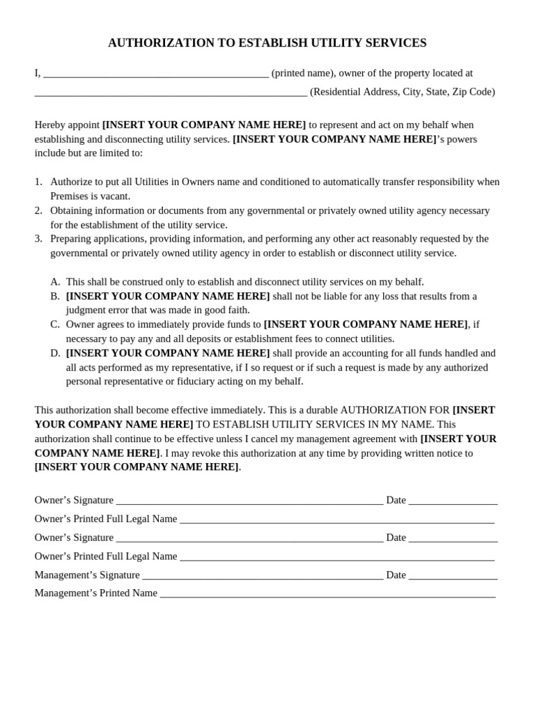 Authorization To Establish Utility Services | PDF | Common Law | Justice