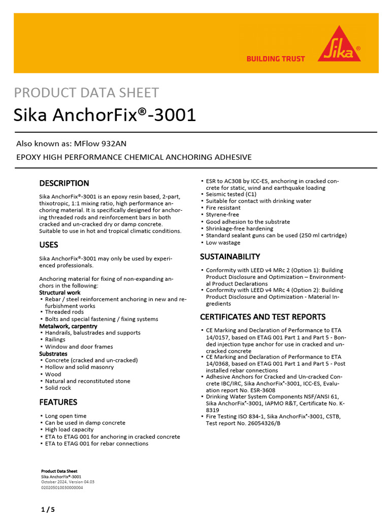 sika_anchorfix_-3001 | PDF | Drill | Concrete