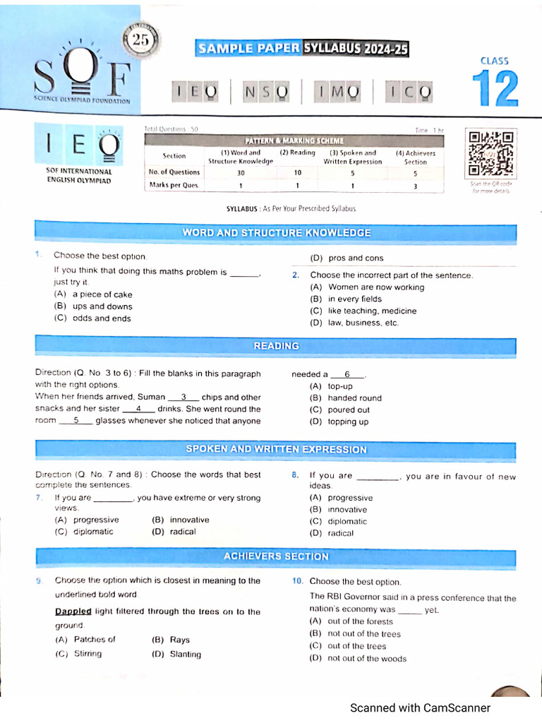 Sample Paper SOF Class 12 | PDF