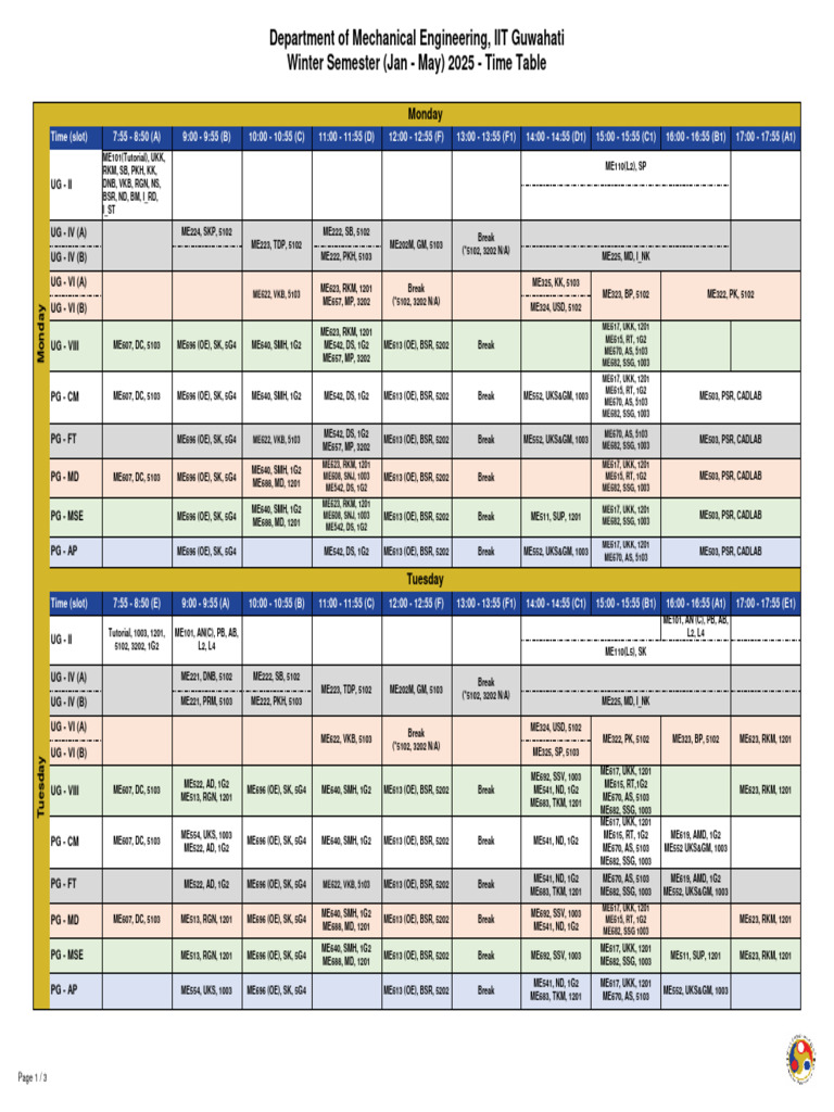 WS2025 Jan-May Timetable | PDF | Physical Sciences | Mechanics