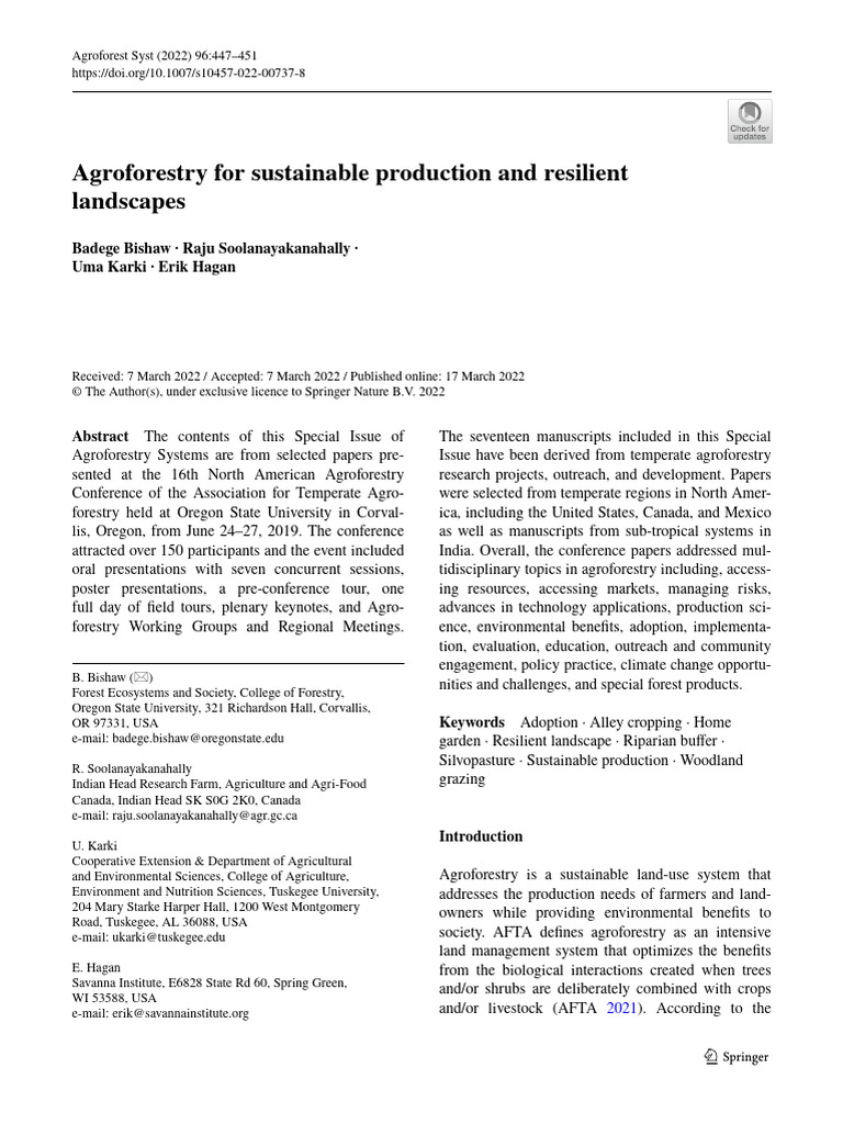 Agroforestry For Sustainable Production and Resilient Landscapes | PDF ...