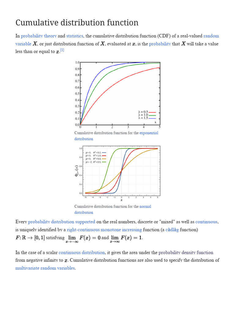 Cumulative distribution function - Wikipedia | PDF | Probability ...