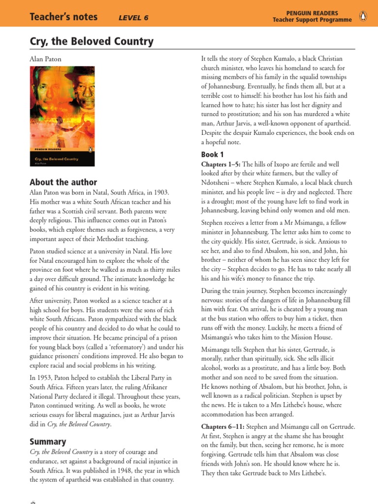 Cry, The Beloved Country - Teachers Notes - Level Six | PDF | Crime ...
