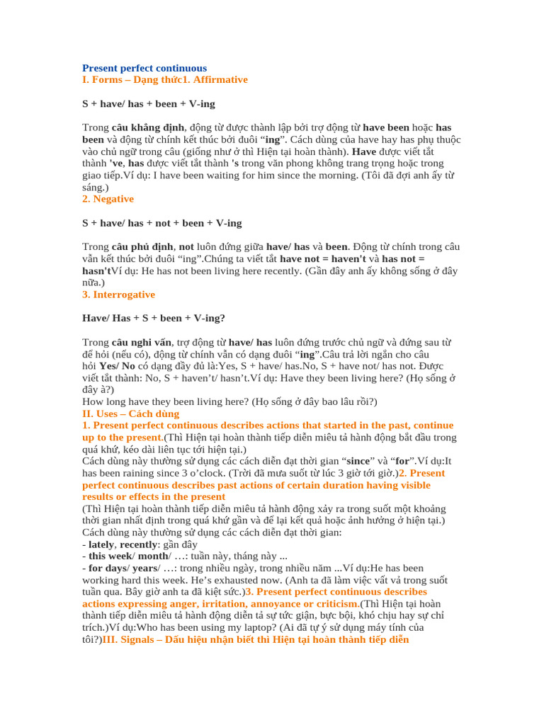 Present Perfect Continuous | PDF