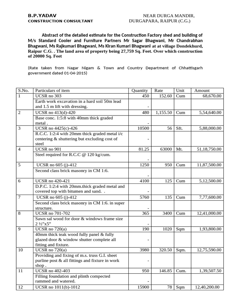 Estimate Report Building | PDF | Civil Engineering | Building Materials