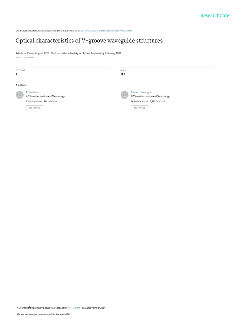 Optical Characteristics of v-groove Waveguide Stru | PDF ...