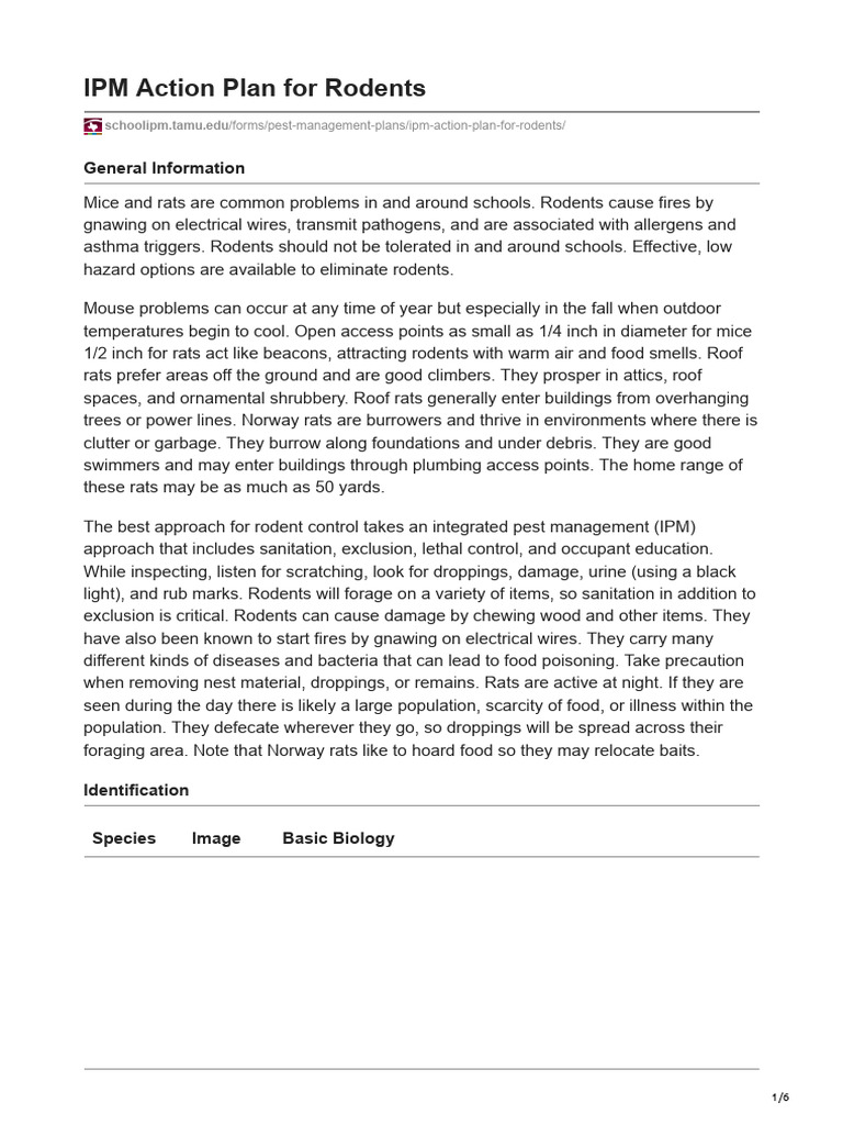 IPM Action Plan For Rodents | PDF