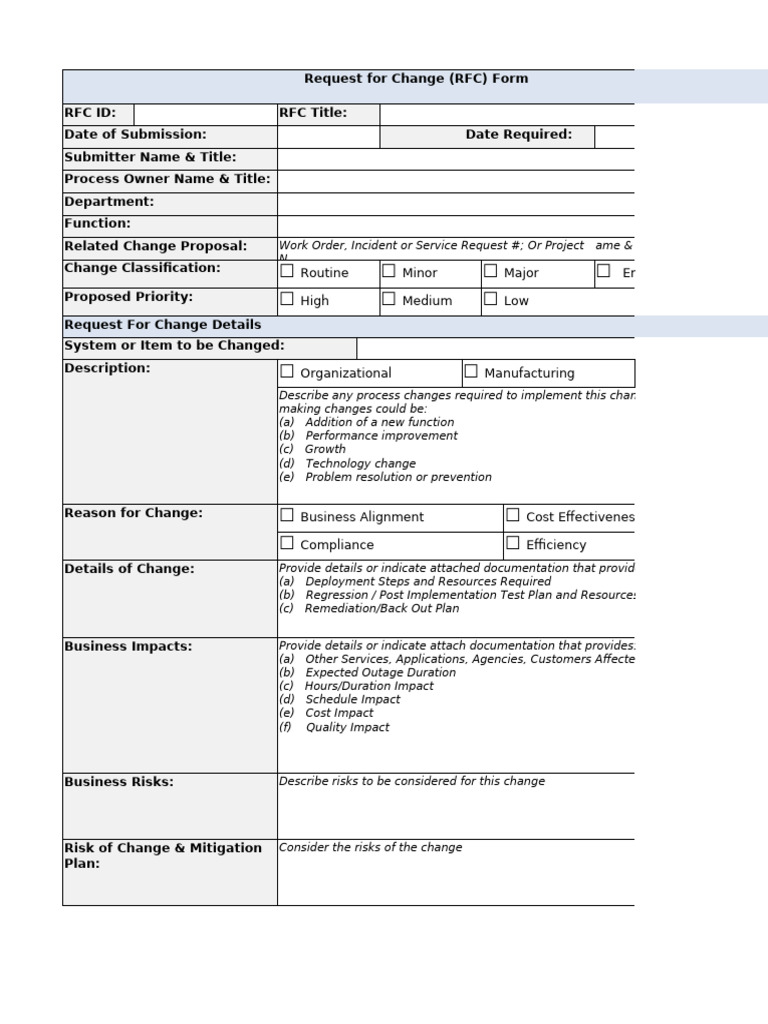 Change Request Form | PDF | Risk
