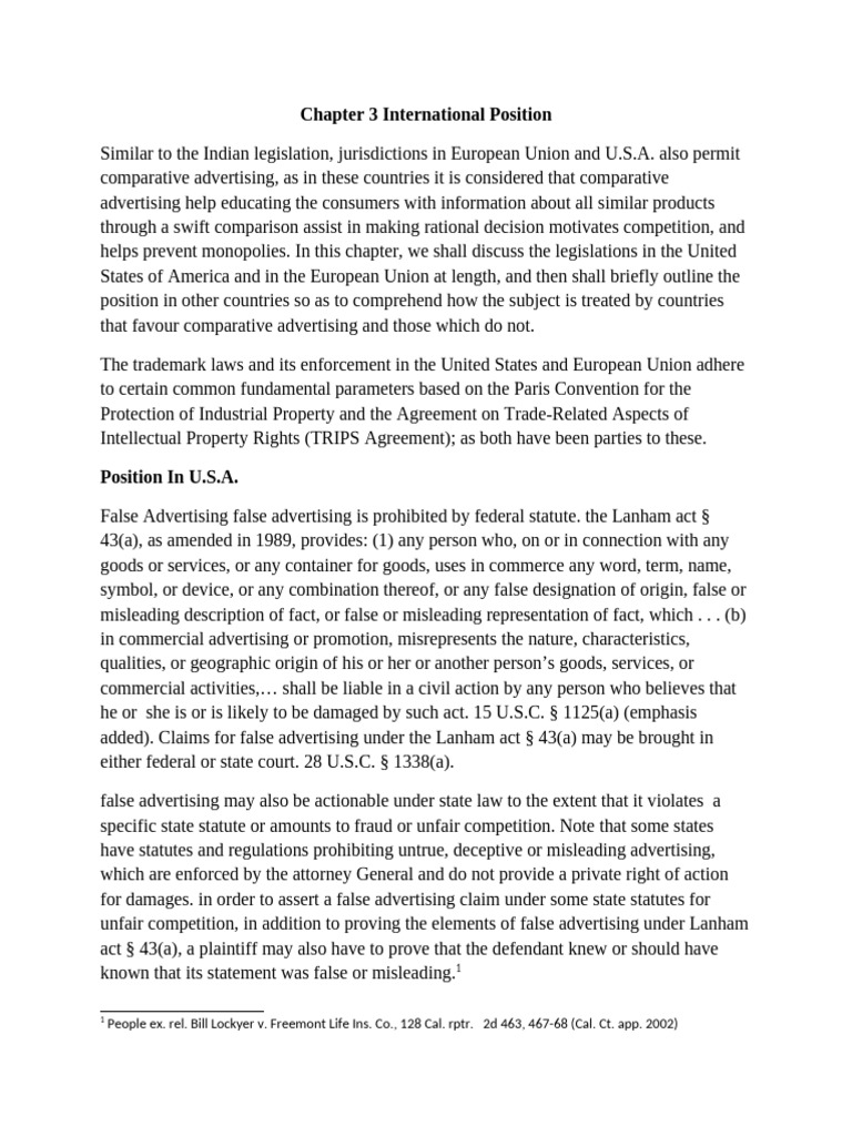 Chapter 3 International Position | PDF | False Advertising | Federal Trade Commission
