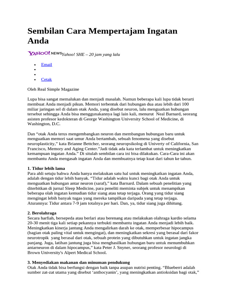 Sembilan Cara Mempertajam Ingatan Anda | PDF