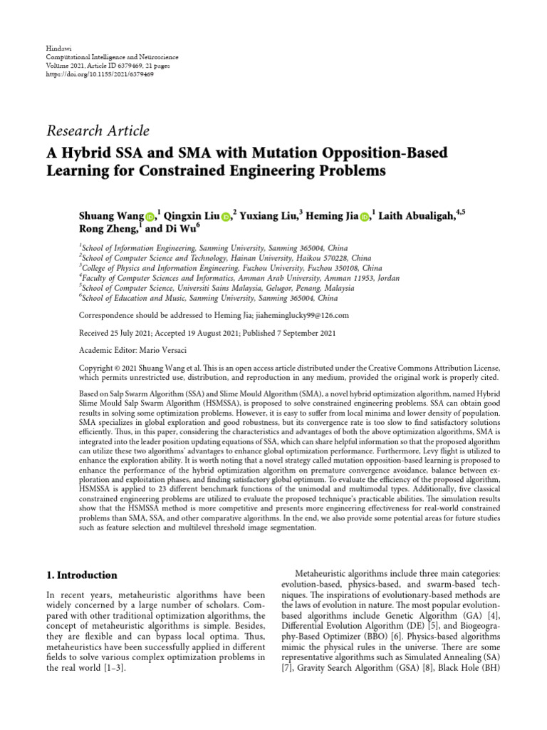 A Hybrid SSA and SMA With Mutation Opposition-Base | PDF ...