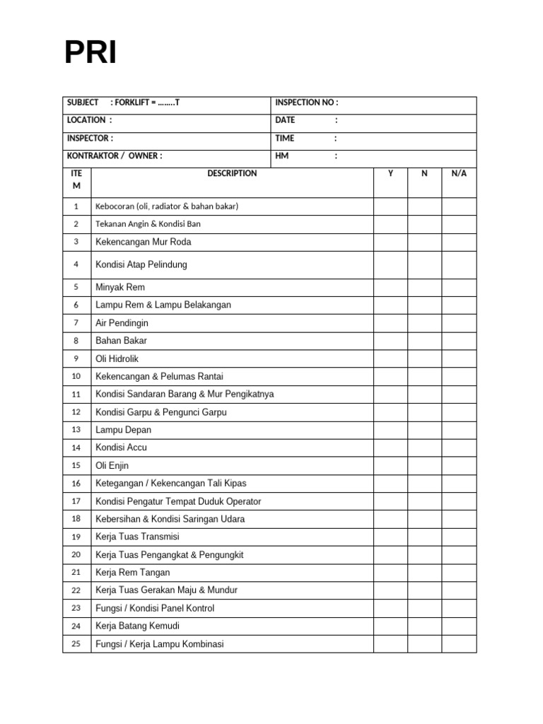 Inspeksi Mobil Crane Rev. 01 | PDF