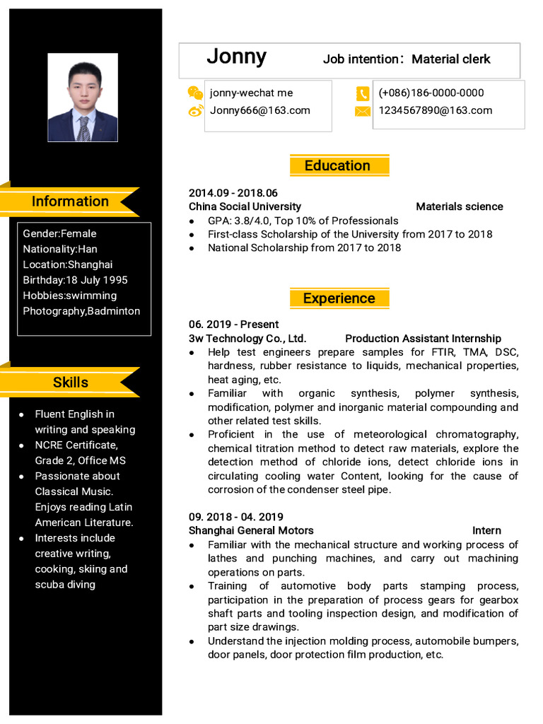 Material Clerk Resume for Jonny | PDF | Materials | Secondary Sector Of ...
