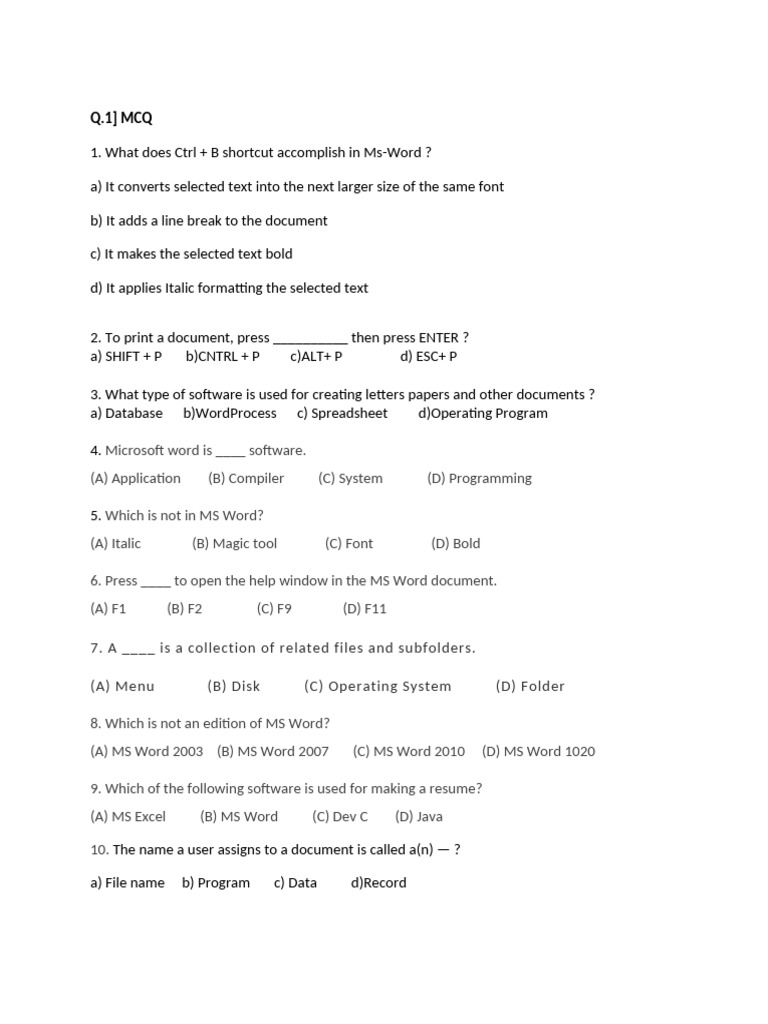MCQ class 4 | PDF | Computer File | Microsoft Word