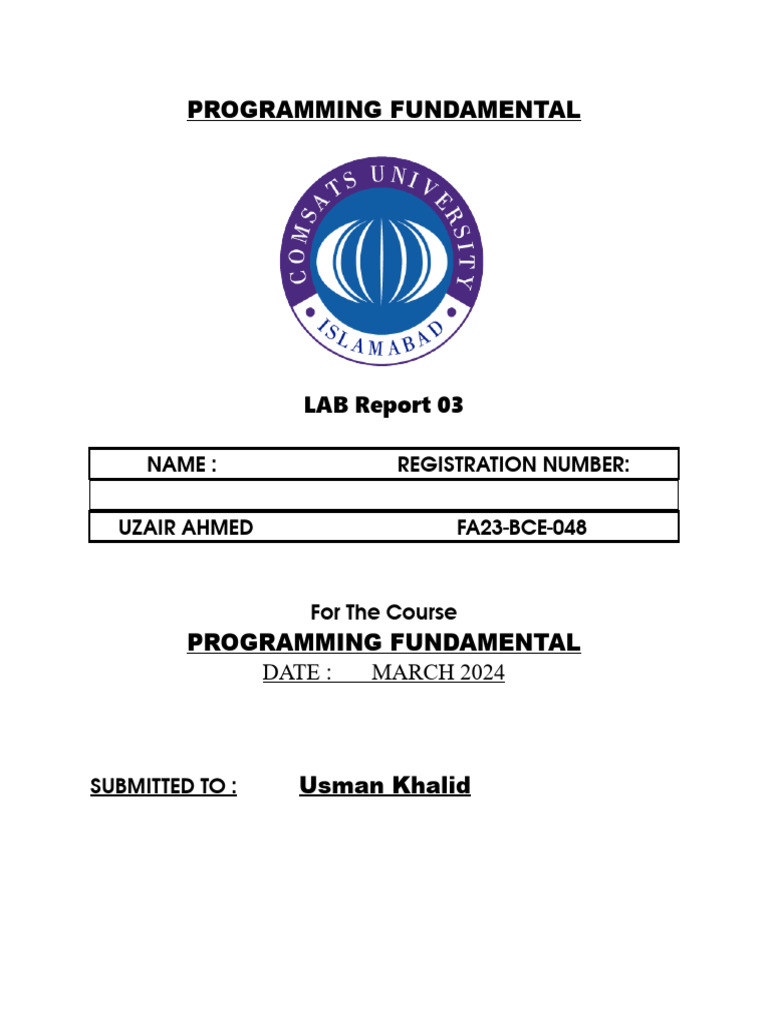 Programming Fundamentals Lab Exercises | PDF