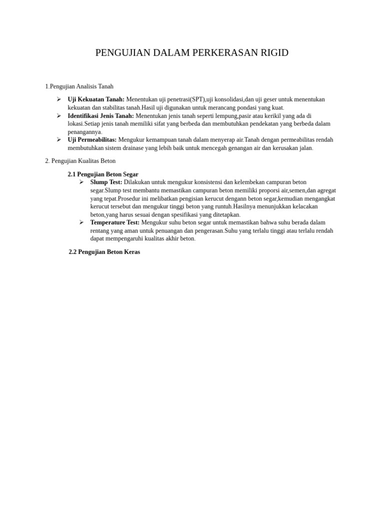 Pengujian Dalam Perkerasan Rigid | PDF