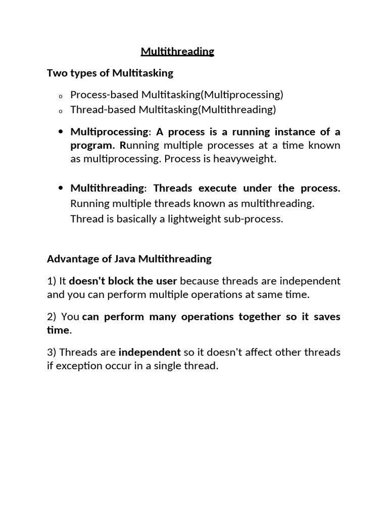 Multithreading Notes | PDF | Thread (Computing) | Computer Architecture Multithreading Notes | PDF | Thread (Computing) | Computer Architecture
