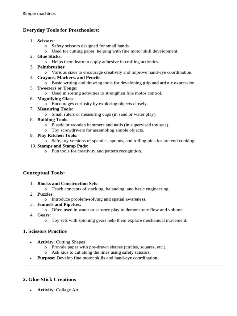 Everyday Tools For Preschoolers | PDF | Toys | Tools