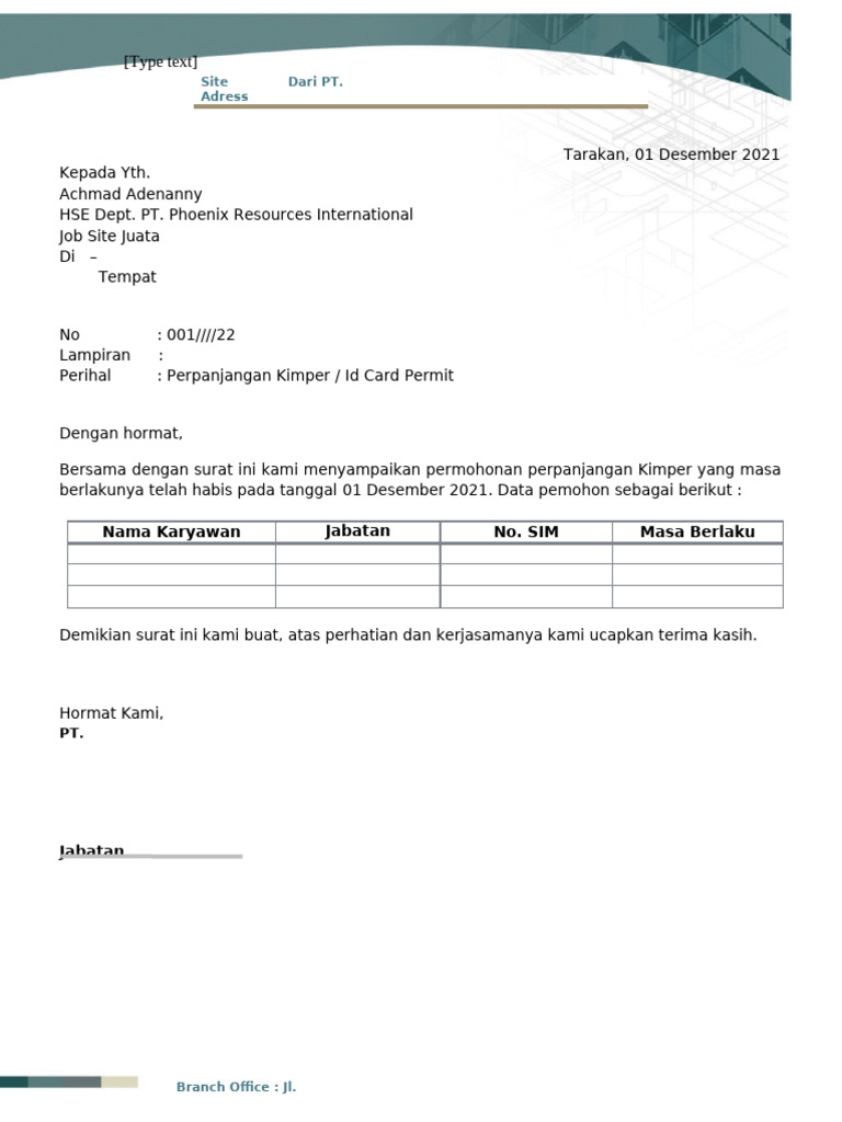 Permohonan Perpanjangan Kimper 2021 | PDF