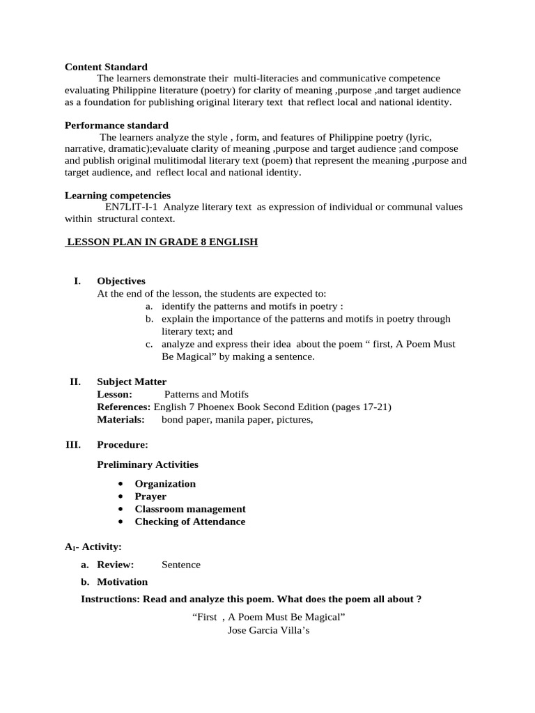 Lesson-Plan Exit Demo (1) 11 | PDF | Poetry | Lesson Plan