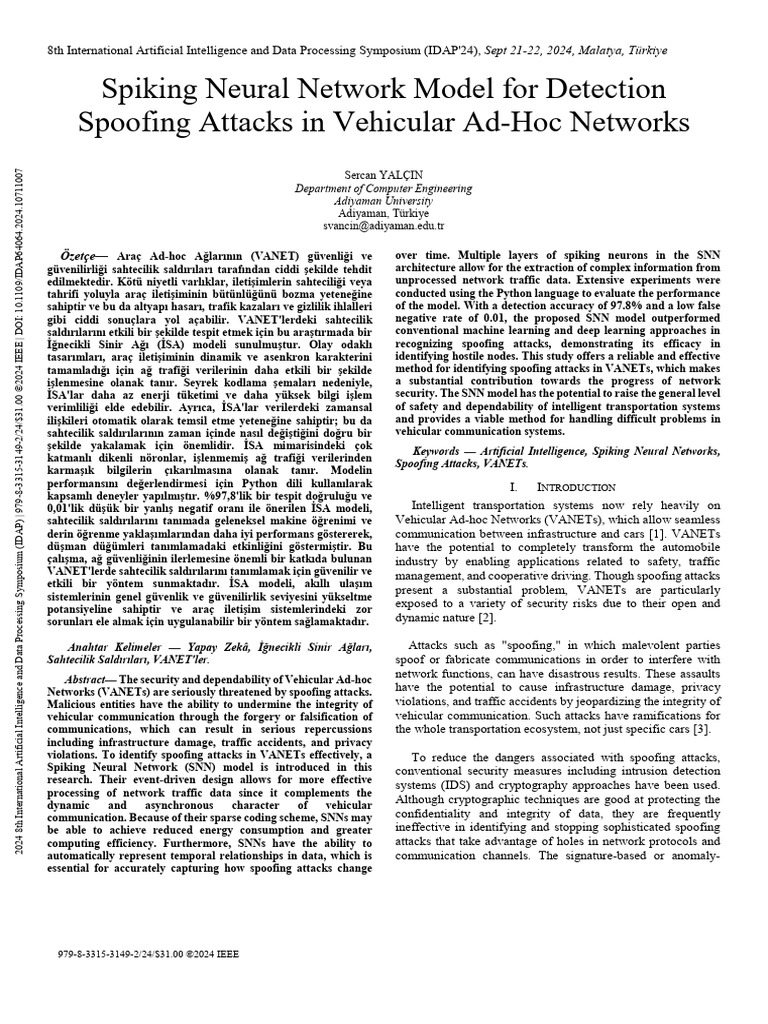 Spiking Neural Network Model For Detection Spoofing Attacks In