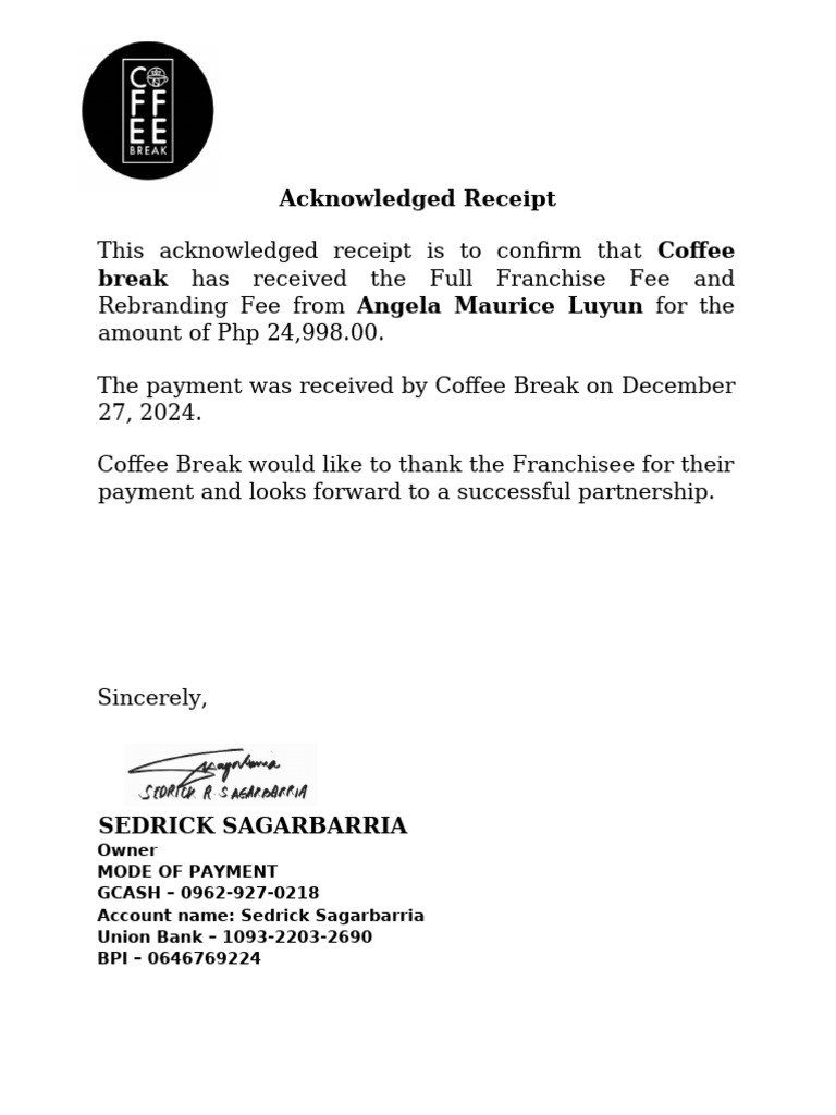 Acknowledgement Receipt - CB - REMAINING BAL FULL PAYMENT | PDF