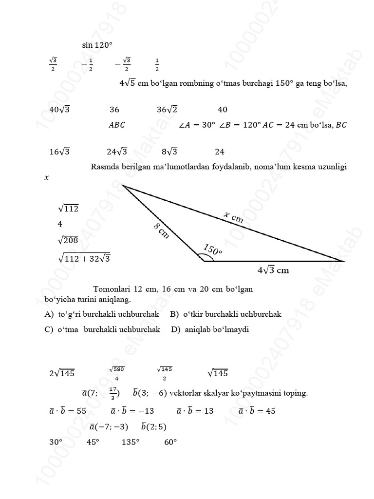 9 Sinf Geometriya 2-ChSB 2-Variant | PDF