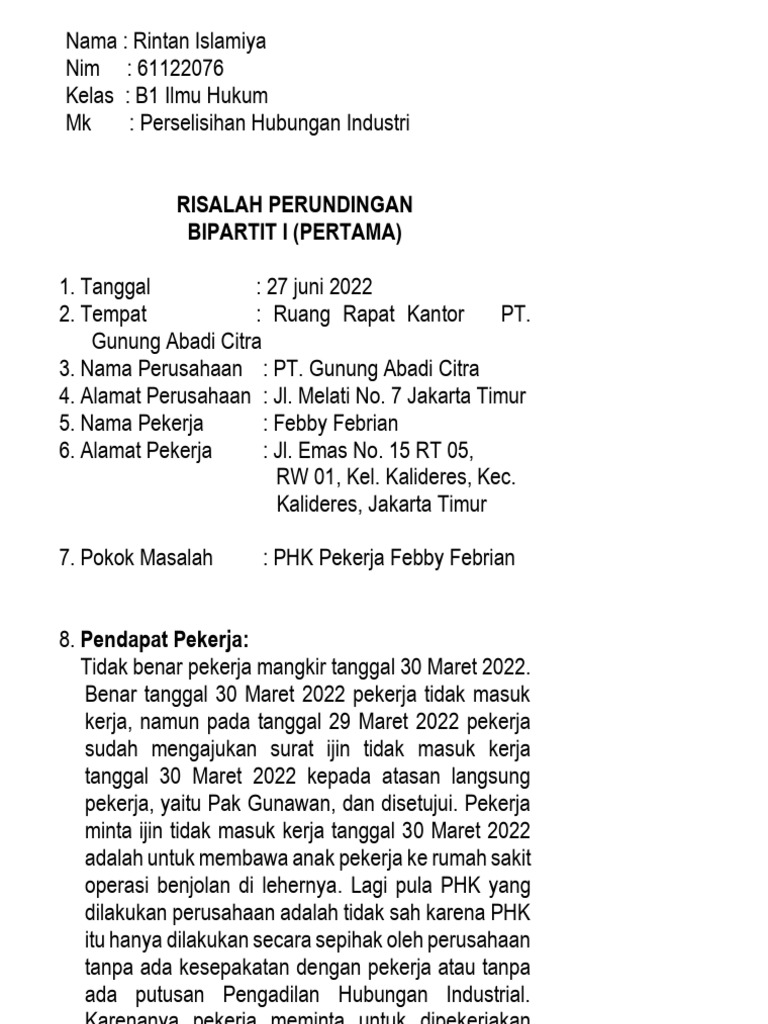 Risalah Perundingan Bipartit I | PDF