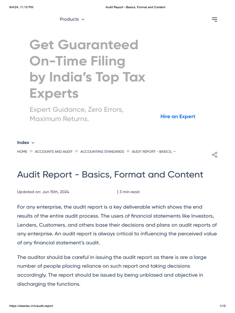 Audit Report - Basics, Format and Content | PDF | Auditor's Report ...