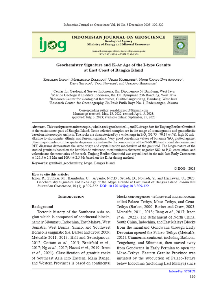 74. Irzon dkk 2023;K-Ar Grnt Bangka;IJOG Q3 | PDF | Granite | Rock ...