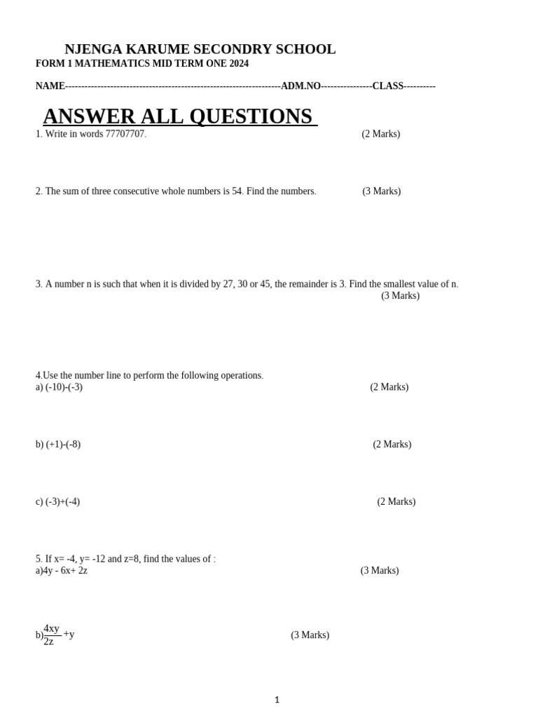 FORM_MIDTERM[1] | PDF | Numbers | Square Root