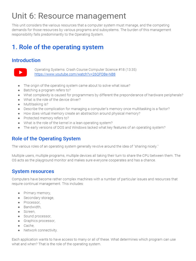 Unit 6 Resource Management | PDF | Operating System | Process (Computing)