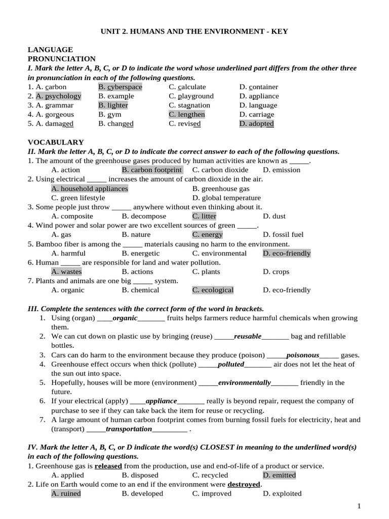 Unit 2. Humans and The Environment - Key | PDF | Deforestation ...