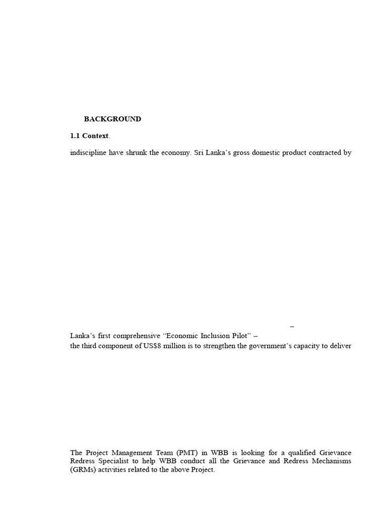 TOR - SL SP Grievance Management Specialist - Draft | PDF | Poverty ...