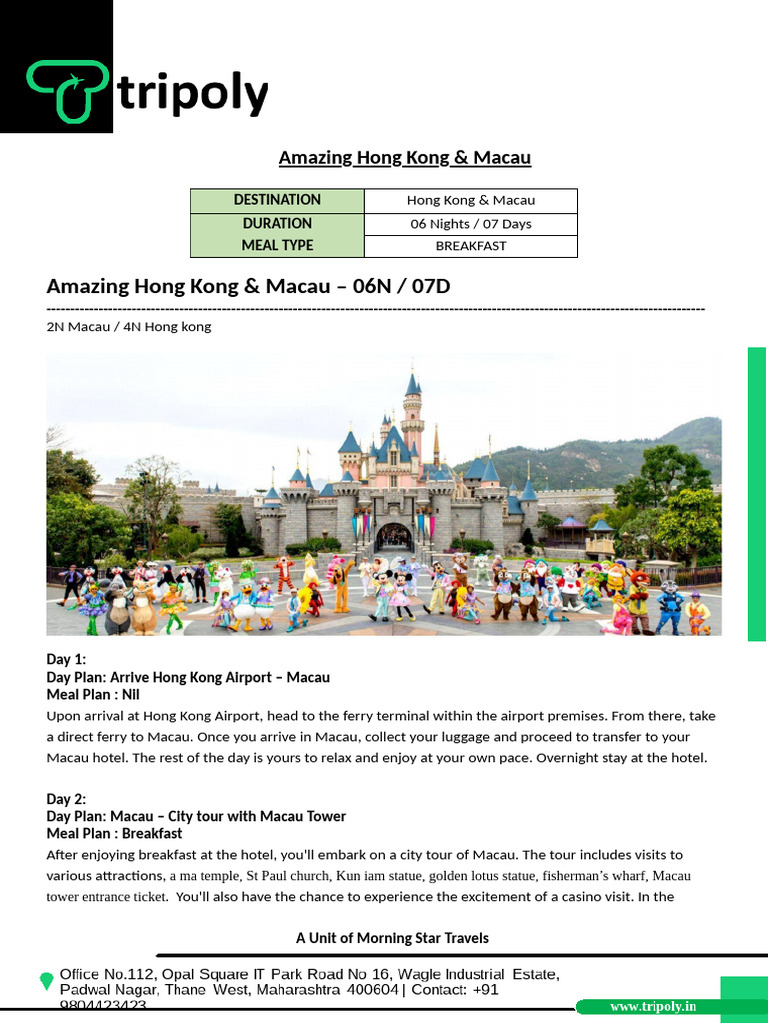 Amazing Hong Kong & Macau package | PDF | Hong Kong | Macau