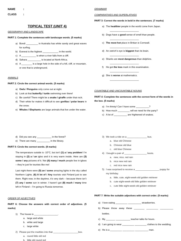 Topical Test UNIT 4 | PDF