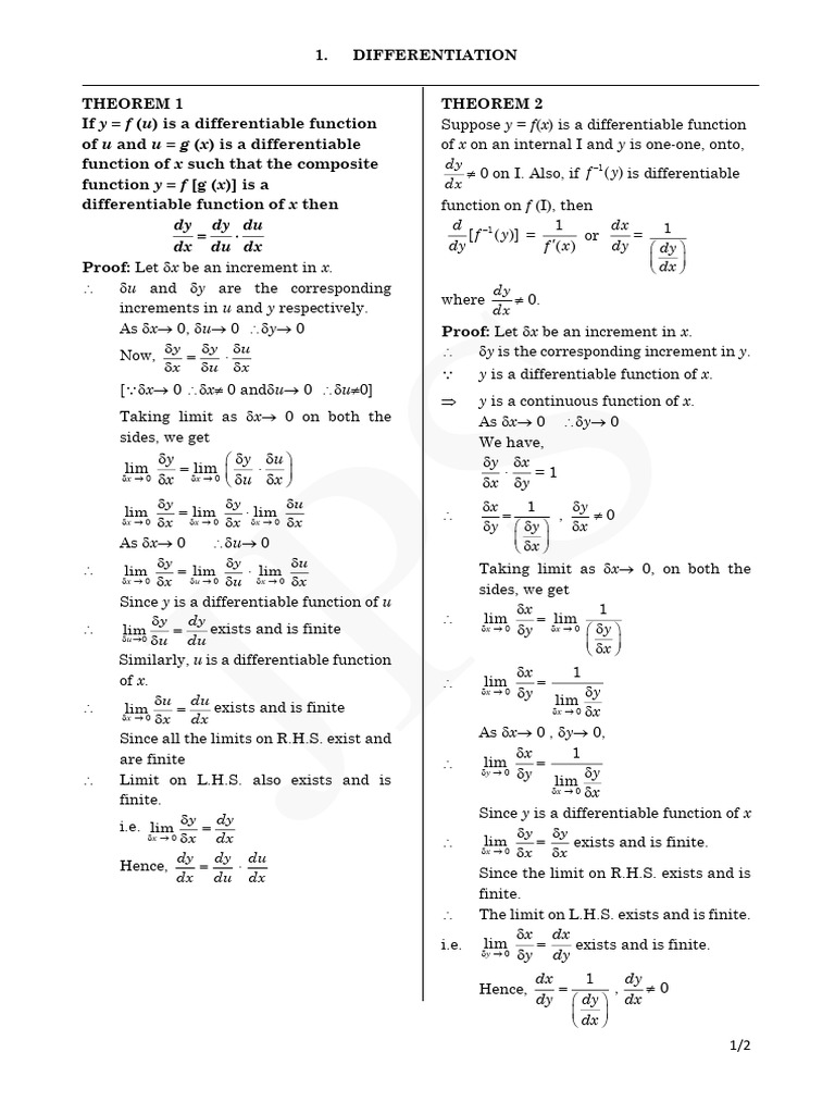 Differentiation Theorems Explained | PDF | Function (Mathematics ...
