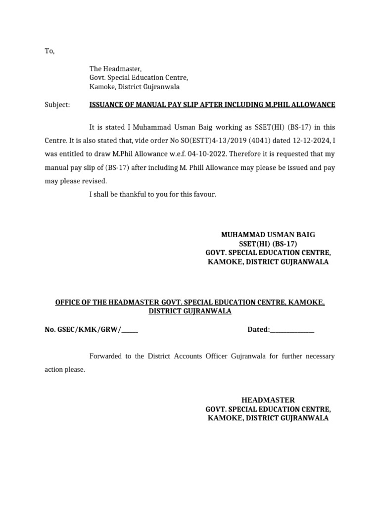 Letter for M USMAN BAIG | PDF