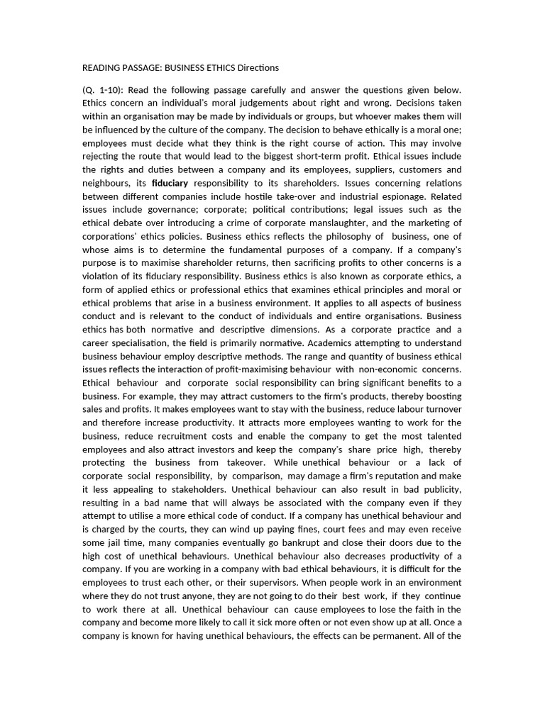 READING PASSAGE | PDF | Business Ethics | Corporate Social Responsibility