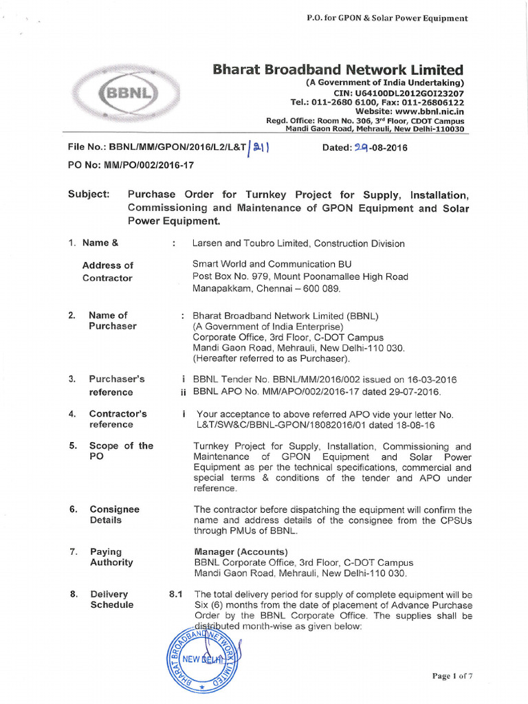 1. BBNL PO seven pages | PDF
