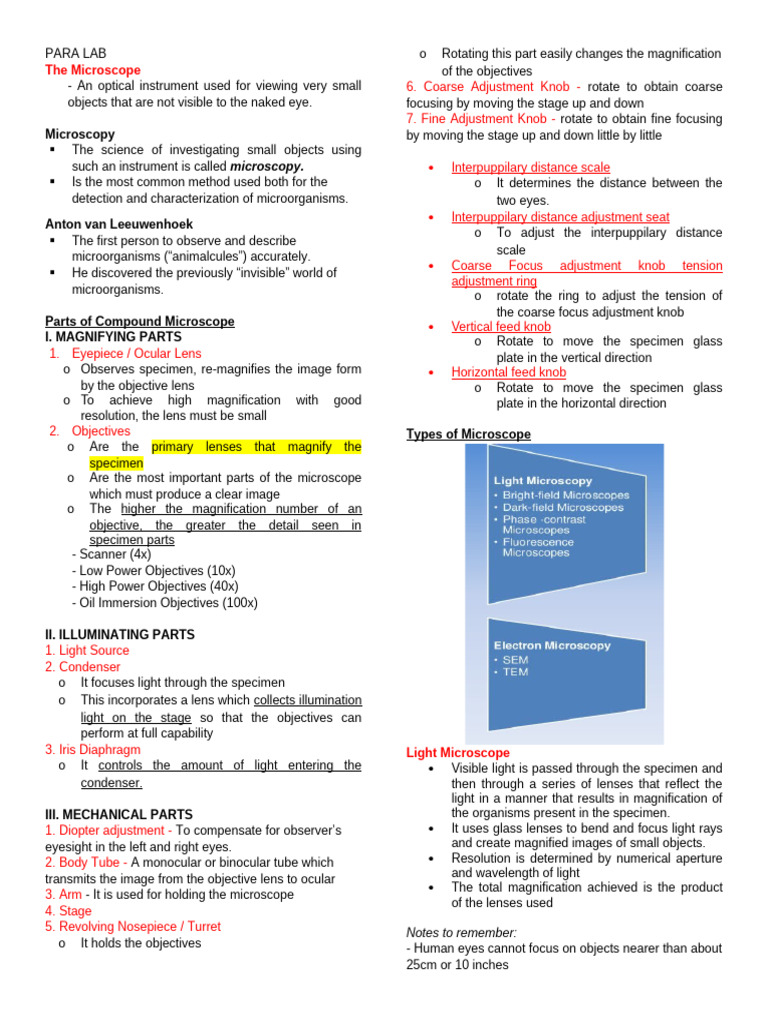 Share Para Lab Prelim | PDF | Microscopy | Microscope