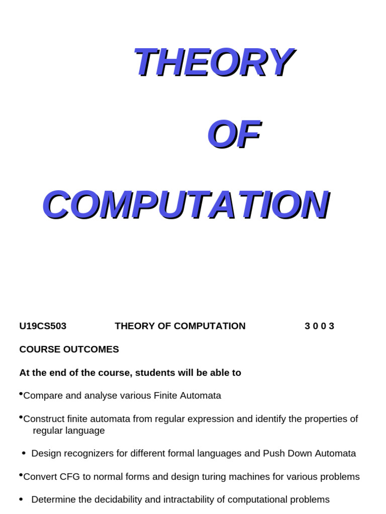 class 1 Intro 2024 | PDF | Theory Of Computation | Automata Theory