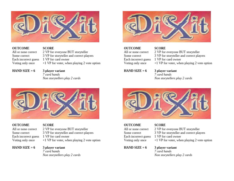 Dixit Player Aid v2 | PDF